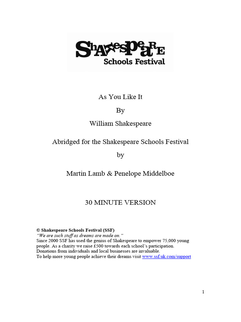 As You Like It: Abridged Script PDF | PDF | As You Like It