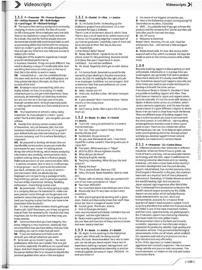 Business Partner B1 VIDEOSCRIPT AUDIOSCRIPT KEY Coursebook Ok | PDF