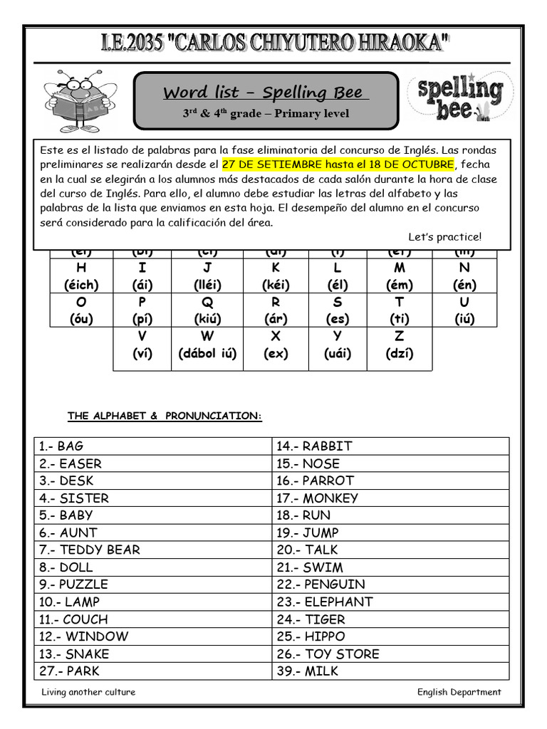 Spelling-Bee 3 - 4 Primaria | PDF