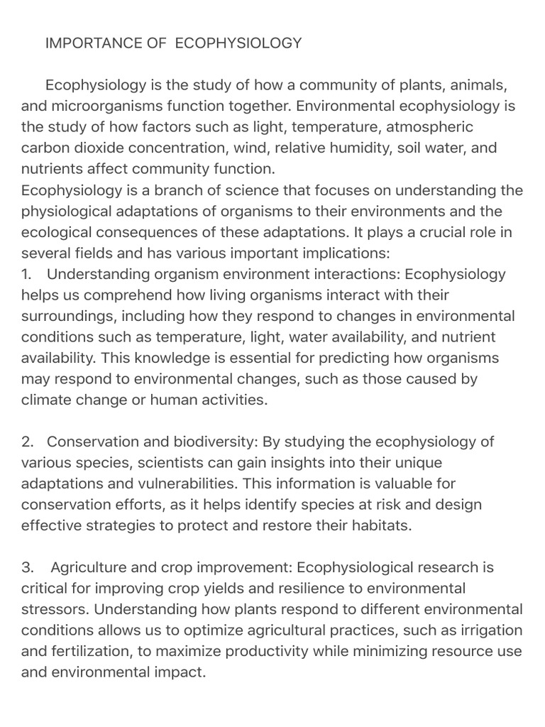 Importance of Ecophysiology | PDF | Ecosystem | Conservation Biology