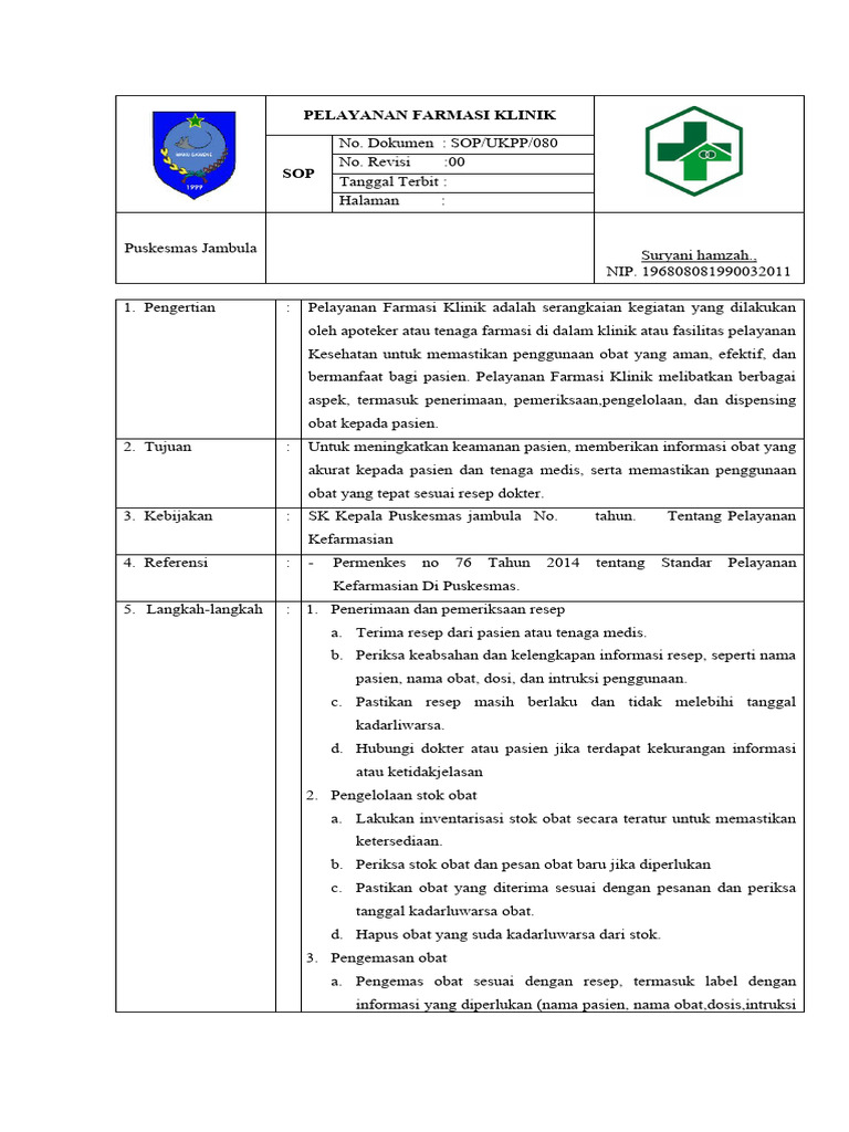 3.10.1.4 Sop Pelayanan Kefarmasian | PDF