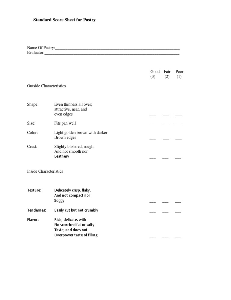 Standard Score Sheet For Pastry | PDF | Foods | Nature
