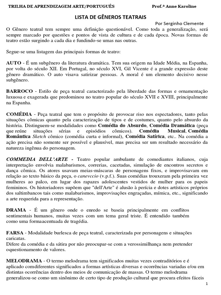 LGG034 Lista de Generos Teatrais | PDF