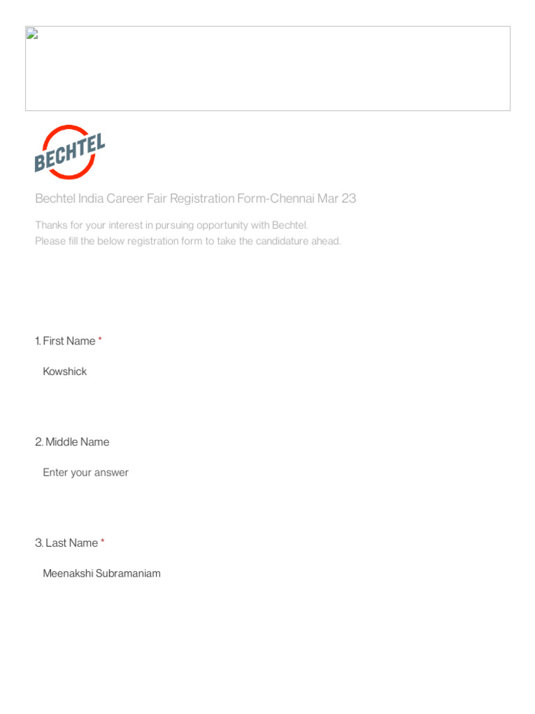 Bechtel India Career Fair Registration Form-Chennai Mar 23 | PDF ...