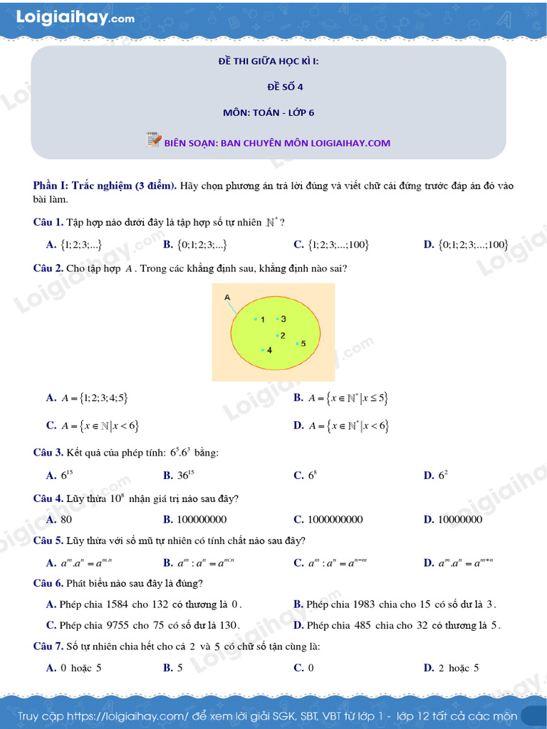 De Kiem Tra Giua Hoc Ki 1 Toan 6 de So 4 Ket Noi Tri Thuc 1666684019 | PDF