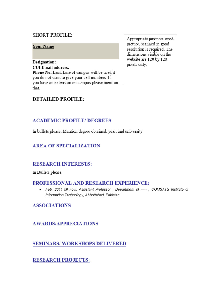 Sample Faculty Profile Updation Form | PDF