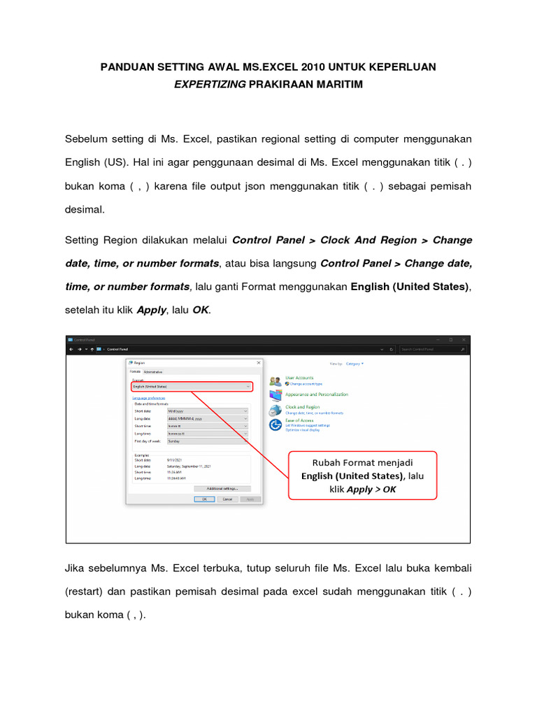 Panduan Setting Awal Ms. Excel | PDF