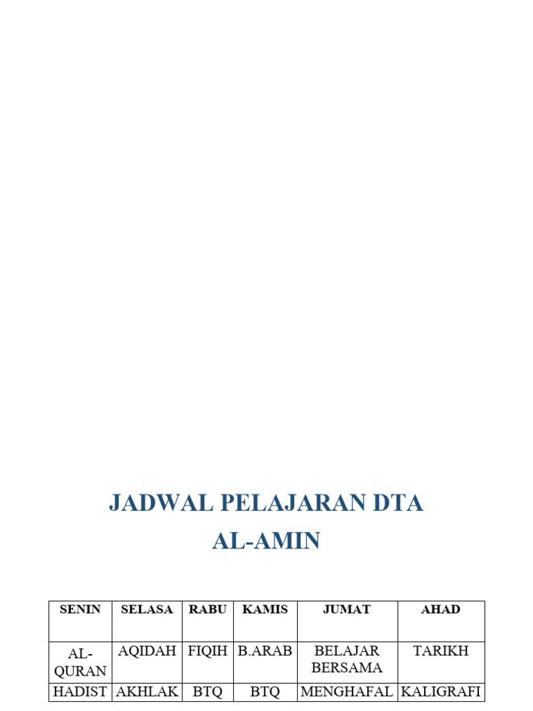 Jadwal Pelajaran Dta | PDF