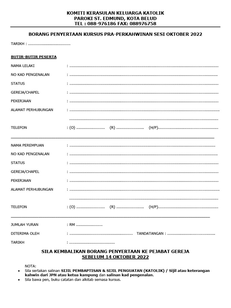 Borang Kursus Pra Perkahwinan Okt 2022 | PDF