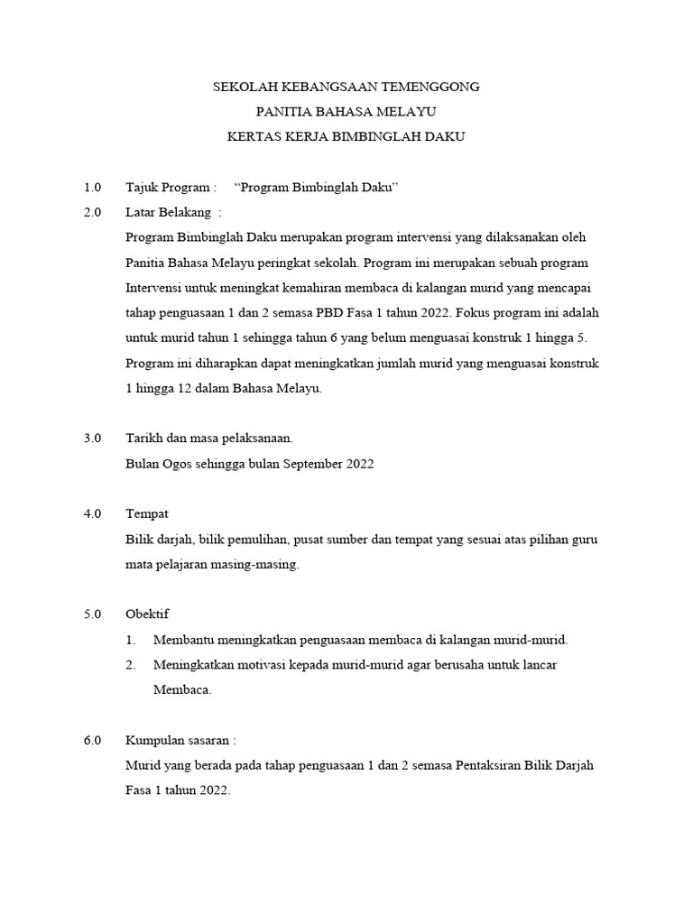 Program Bimbinglah Daku: Tingkatkan Membaca | PDF