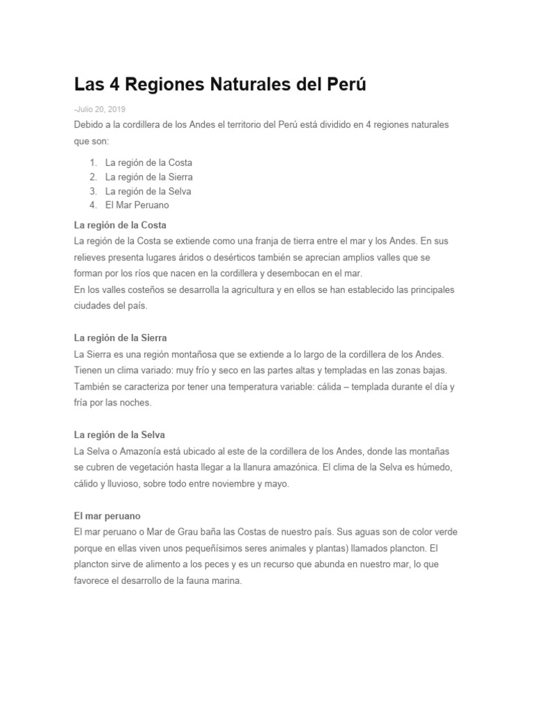 Las 4 Regiones Naturales del Perú | PDF