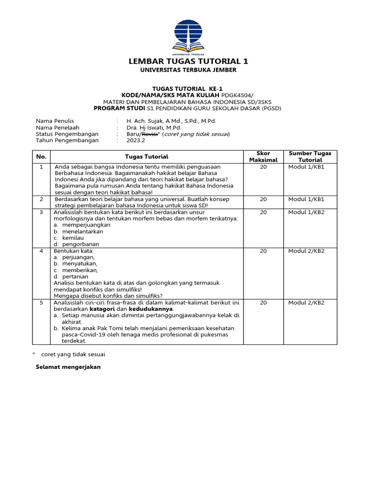 TT - 1 PDGK4504 Materi Dan Pbi SD | PDF