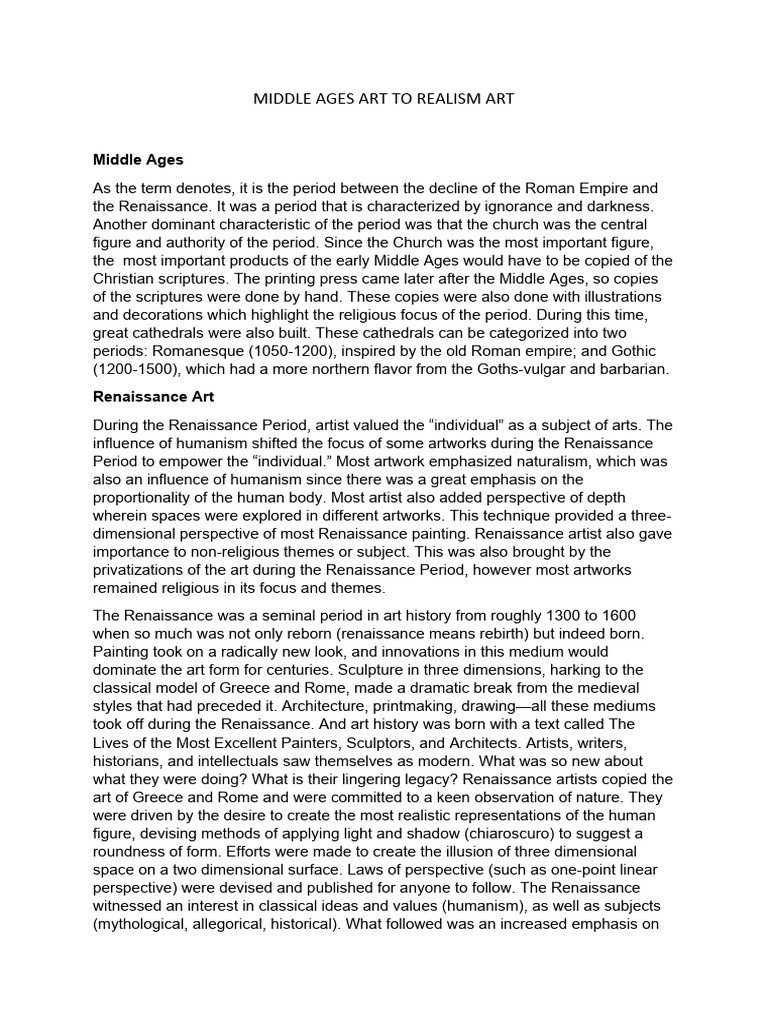 Middle Ages Art To Realism Art | PDF | Renaissance | Realism (Arts)