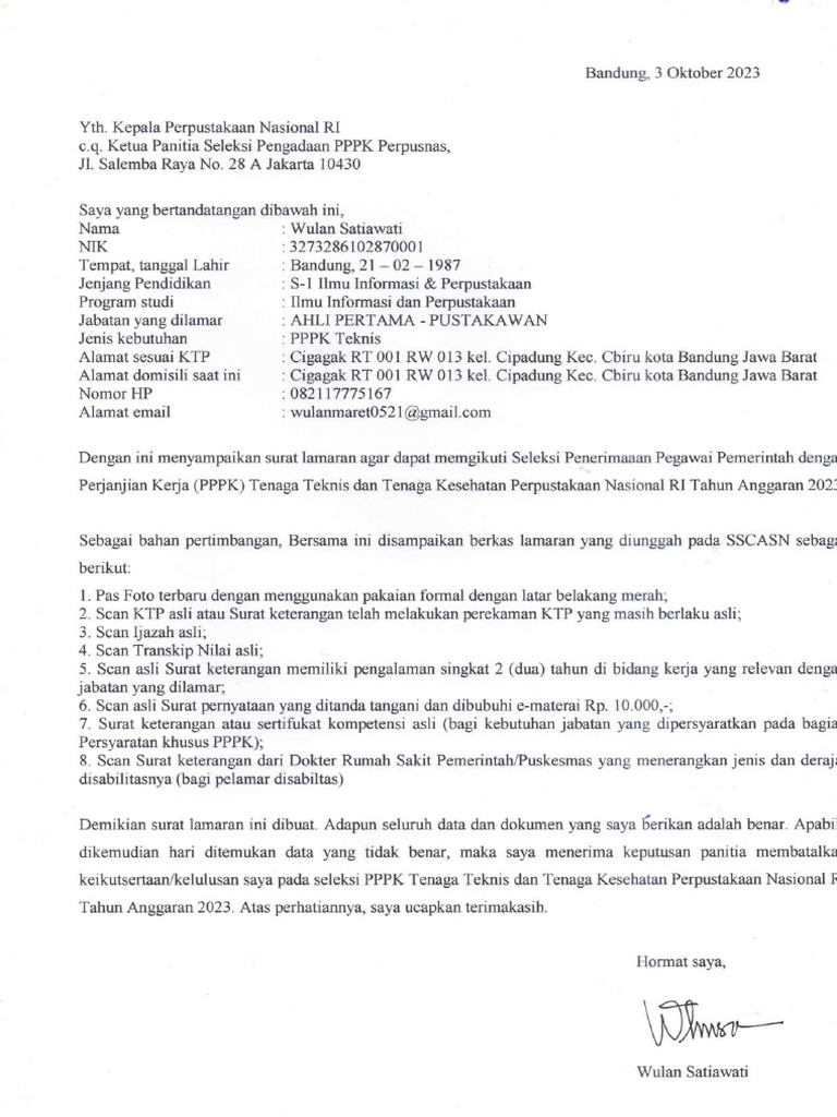 Surat Lamaran Perpusnas - Compressed | PDF