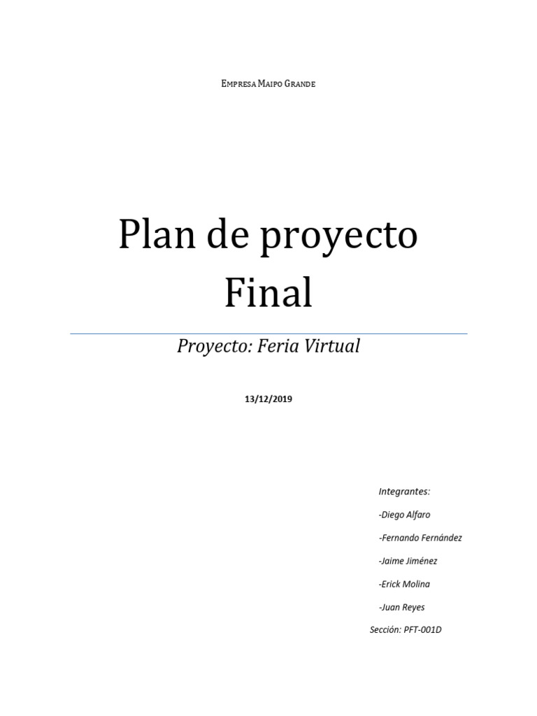 Plan de Proyecto Final PDF | PDF