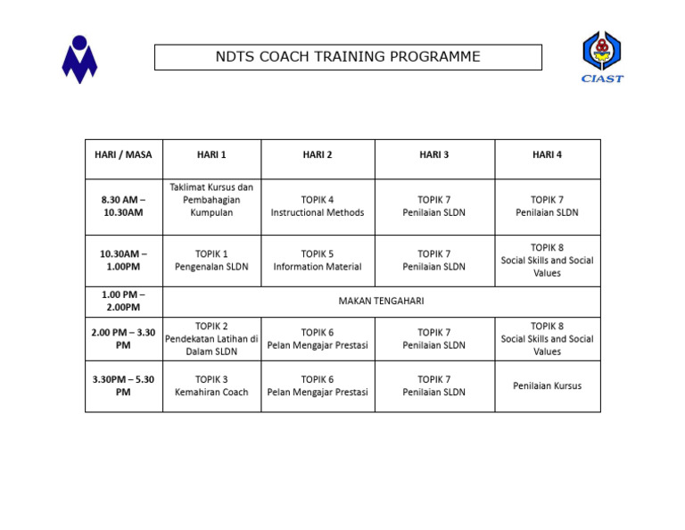 JADUAL COACH SLDN 2023 - 4 Hari Solid - Ekursus | PDF