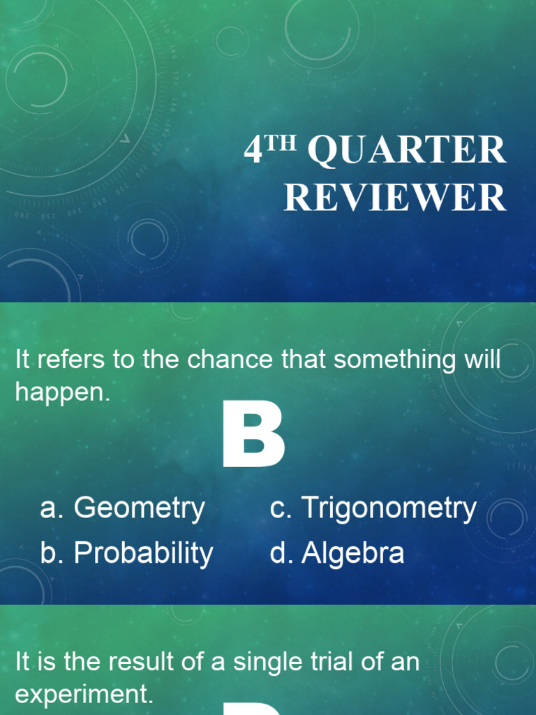 4th Quarter Reviewer | PDF | Probability | Odds