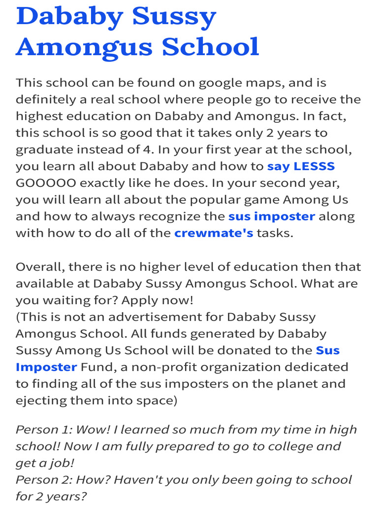 Urban Dictionary Dababy Sussy Amongus School | PDF