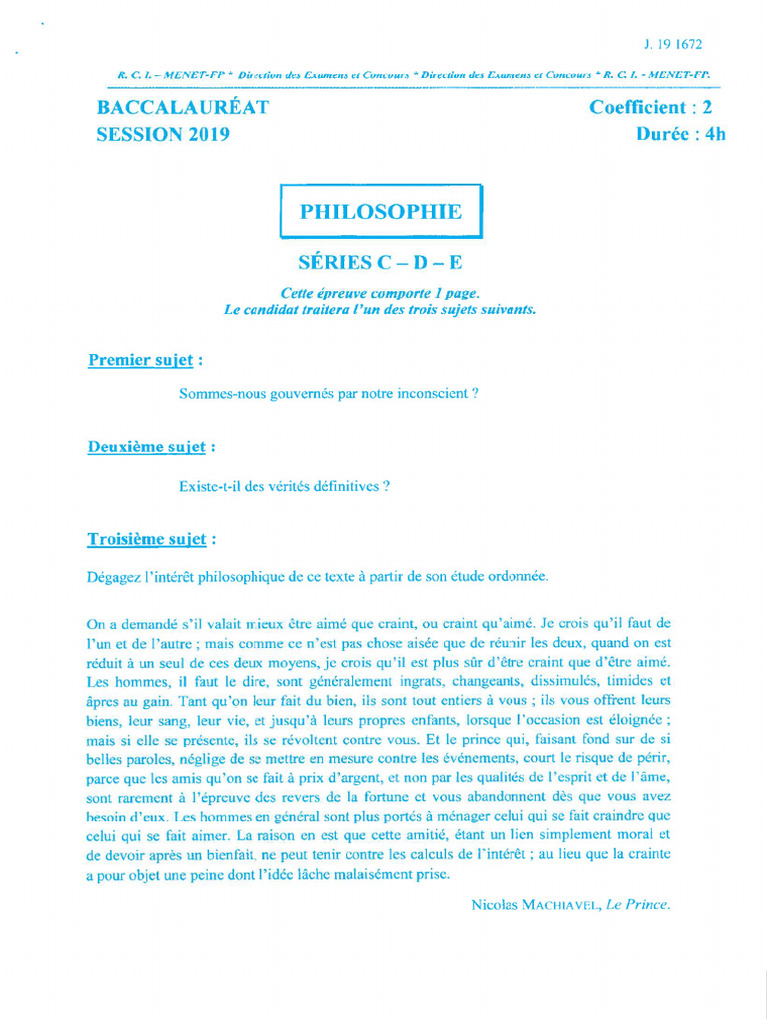 Bac D Philo 2019 | PDF