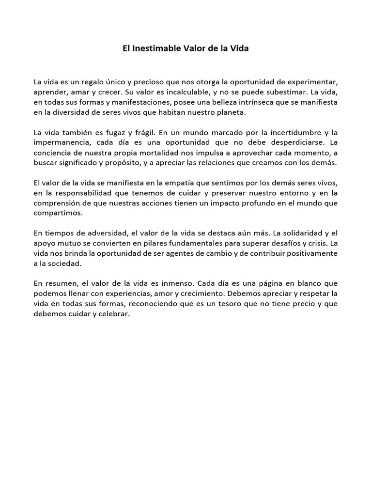 El Inestimable Valor de La Vida | PDF