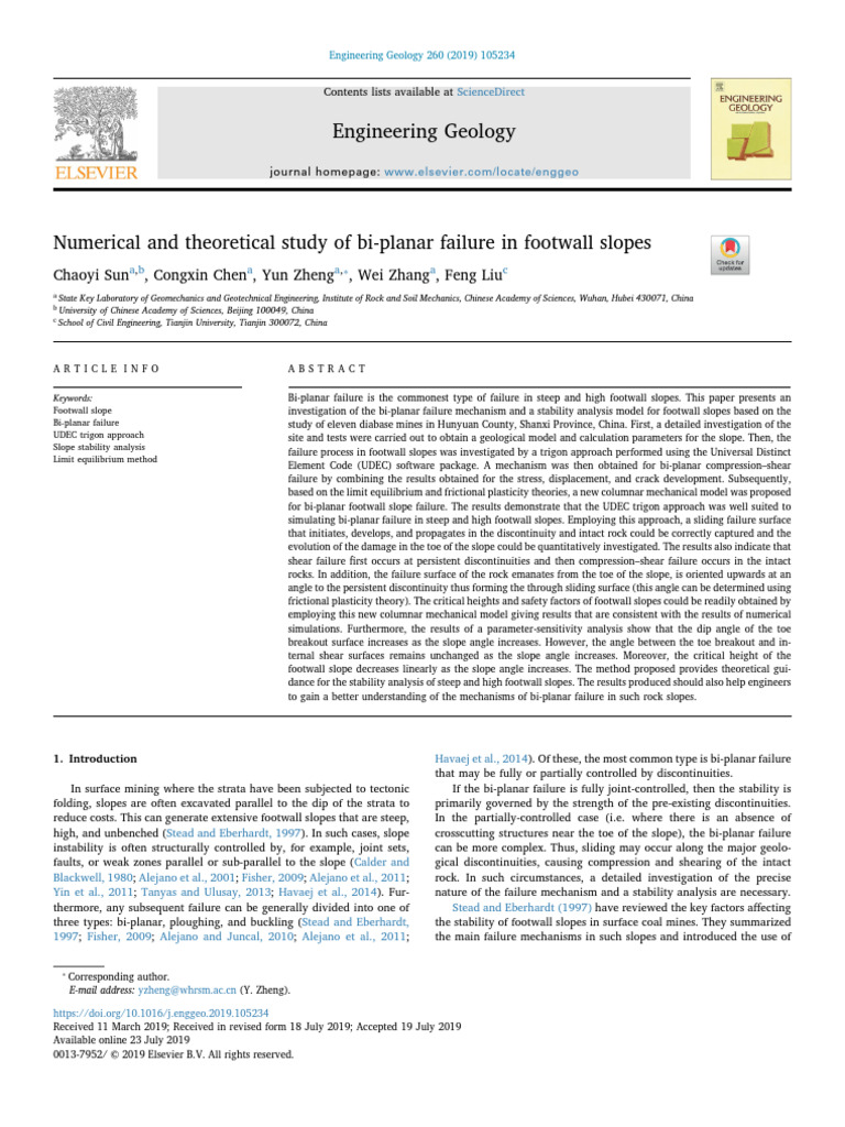 1numerical and Theoretical Study of Bi-Planar Failure in Footwall ...