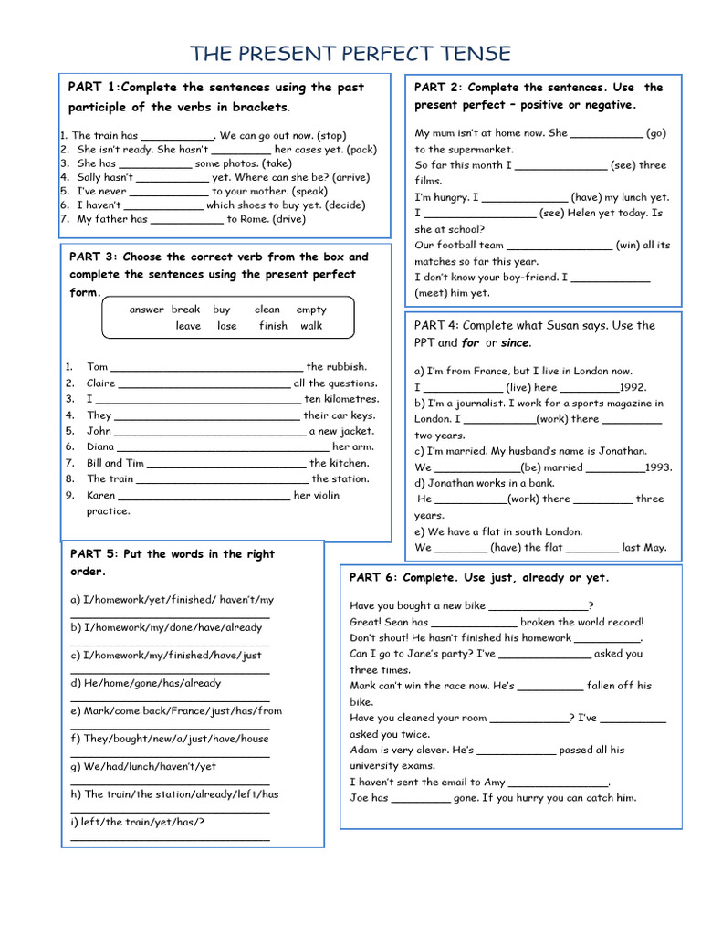 The Present Perfect Tense - 16275 | PDF | Perfect (Grammar) | Language ...