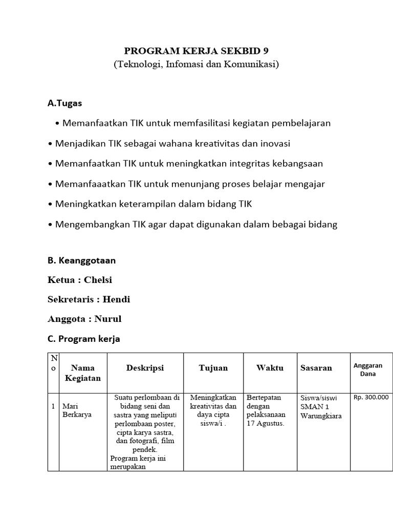 Program Kerja Sekbid 9 Baru | PDF