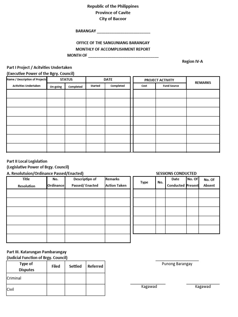 Accomplishment Form of Barangay | PDF