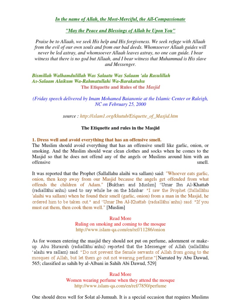 The Etiquette and Rules in The Masjid | PDF | Mosque | Muhammad