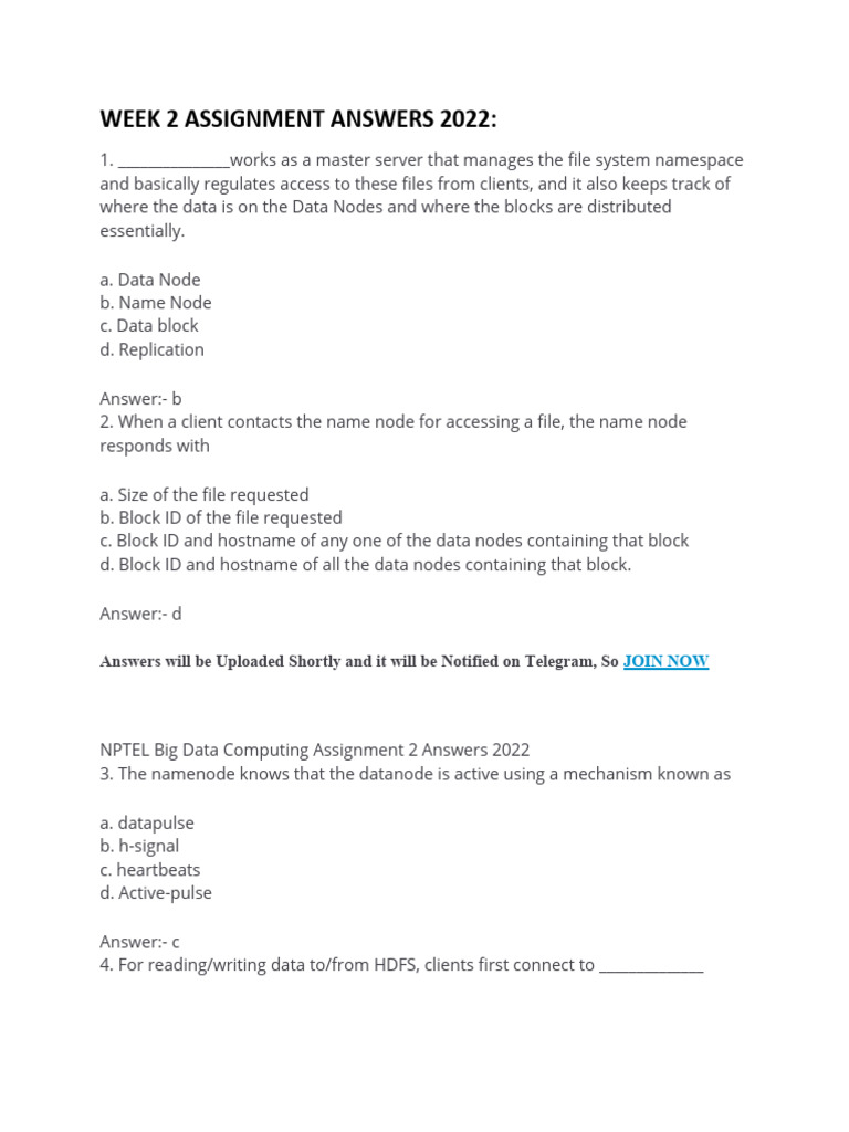 Week 2 Assignment Answers 2022 | PDF | Apache Hadoop | Computer Science