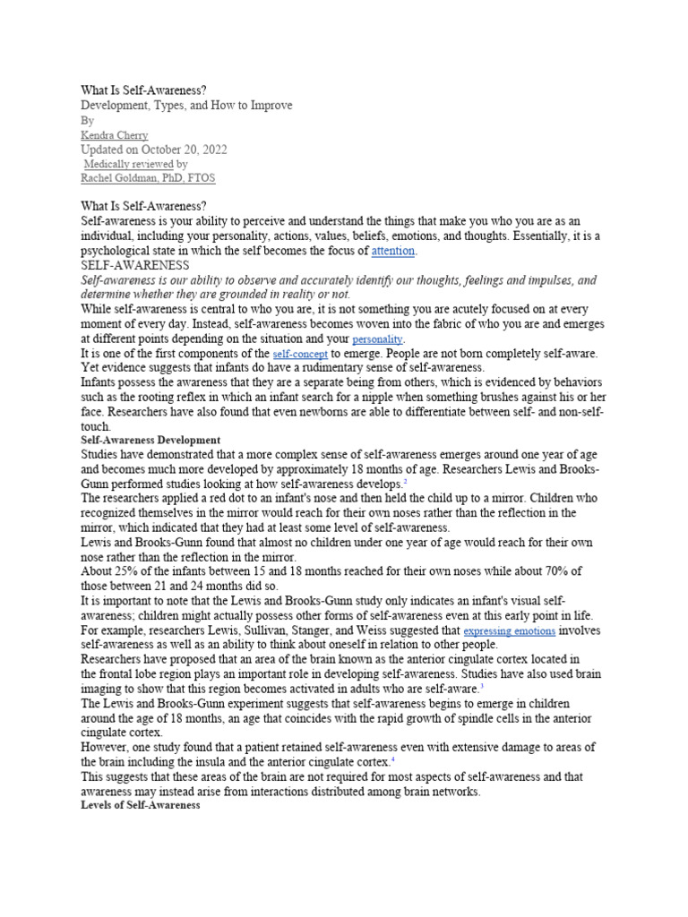 What Is Self-Awareness Report | PDF