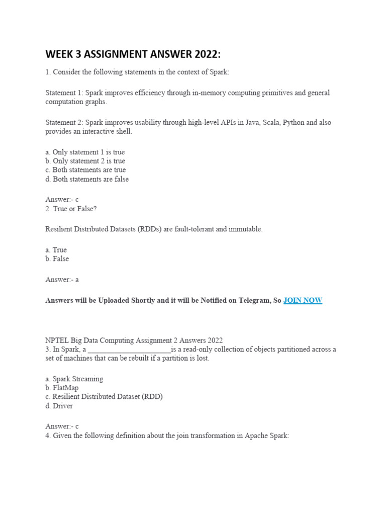 Spark & Big Data Assignment Answers | PDF | Apache Spark | Information Science
