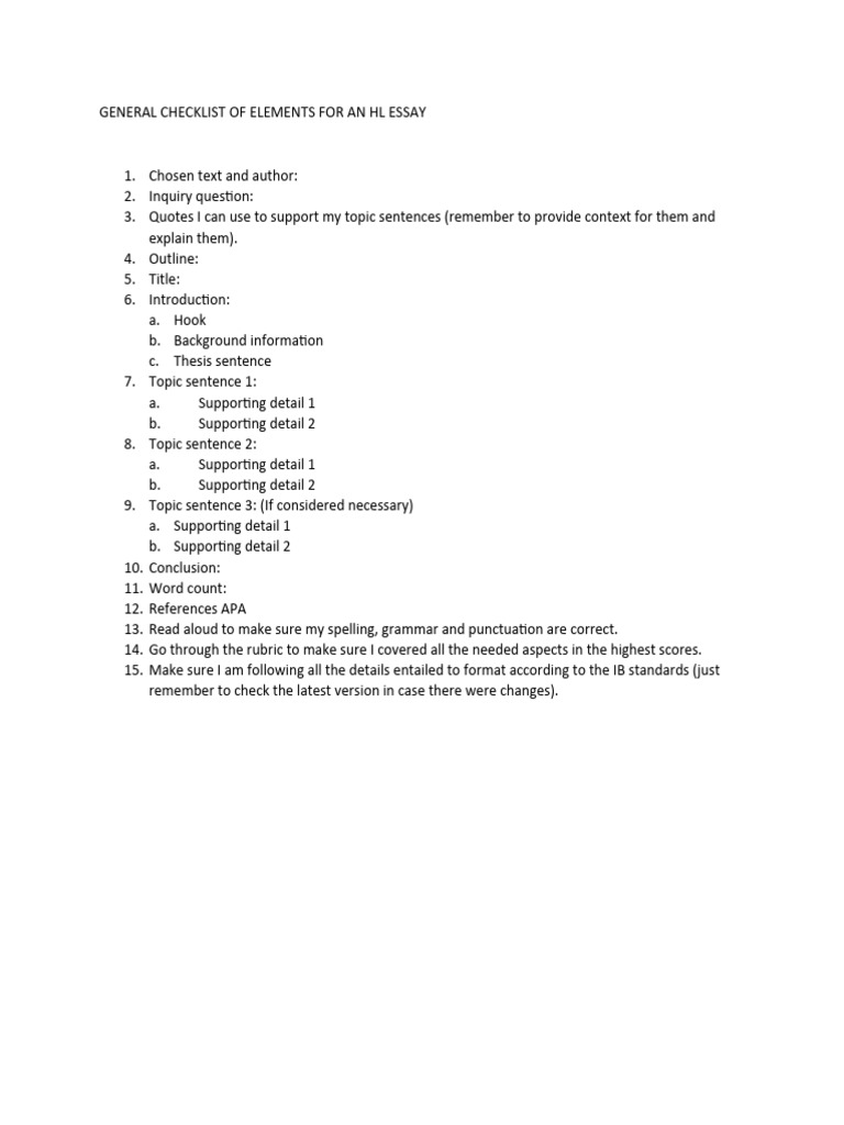 HL Essay Checklist | PDF