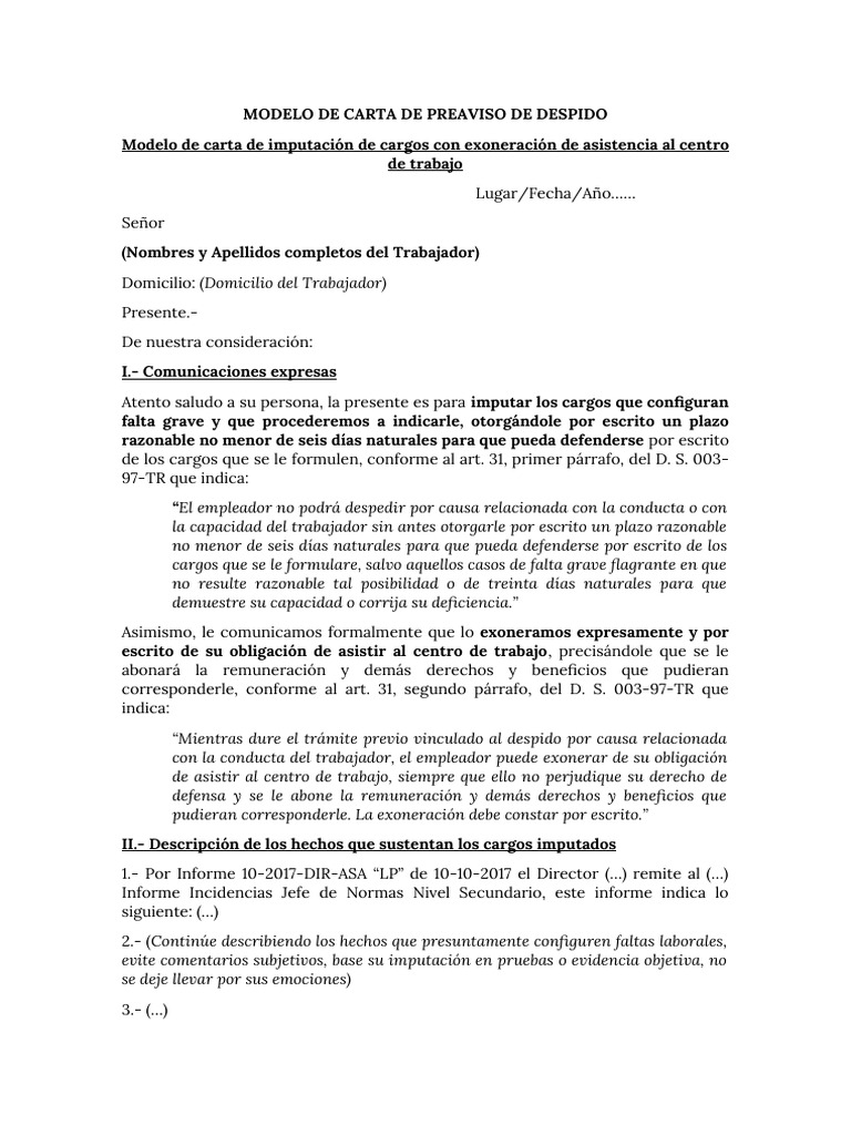 Modelo de Carta de Preaviso de Despido | PDF | Justicia | Crimen y ...