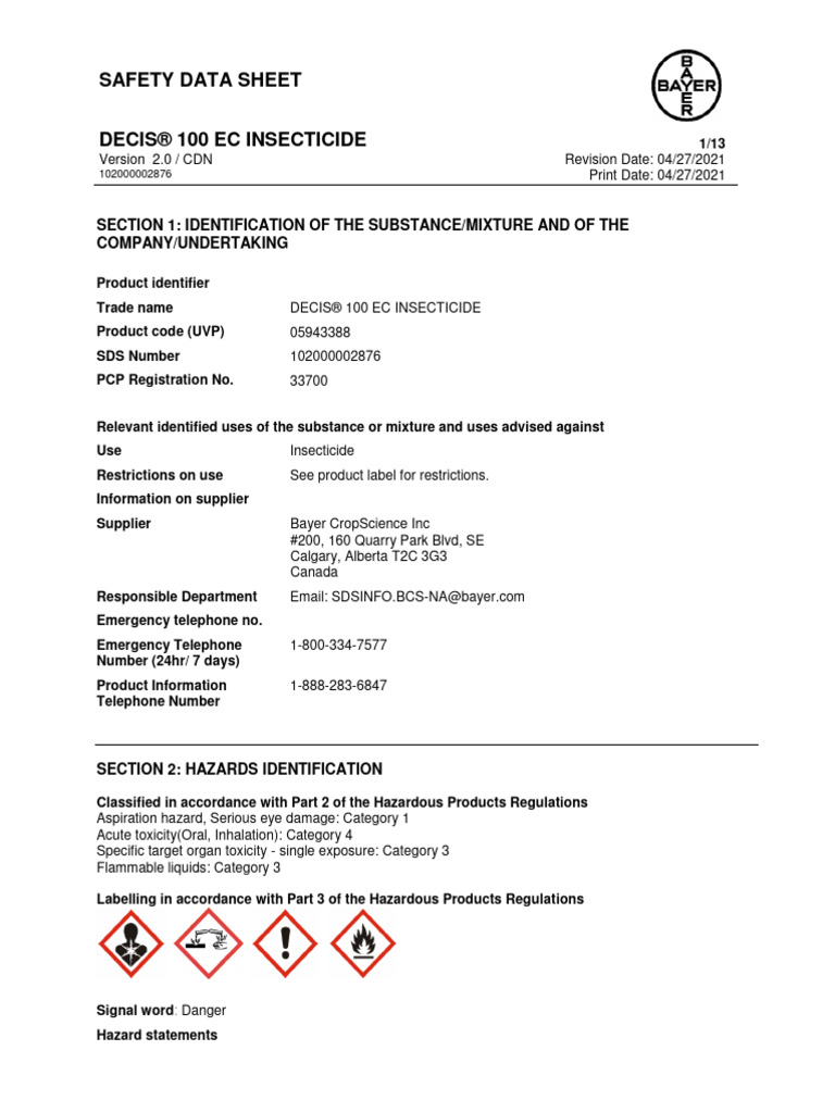 MSDS Insektisida DECIS | PDF | Dangerous Goods | Toxicity
