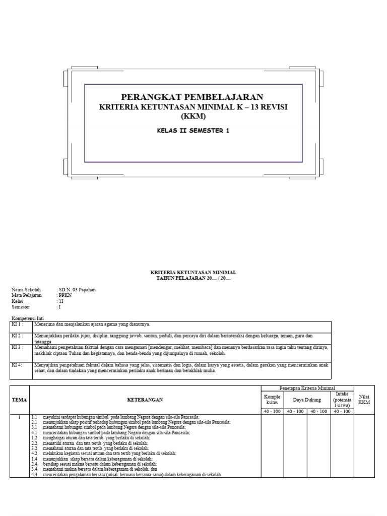 KKM Kelas 2 Semester 1 | PDF