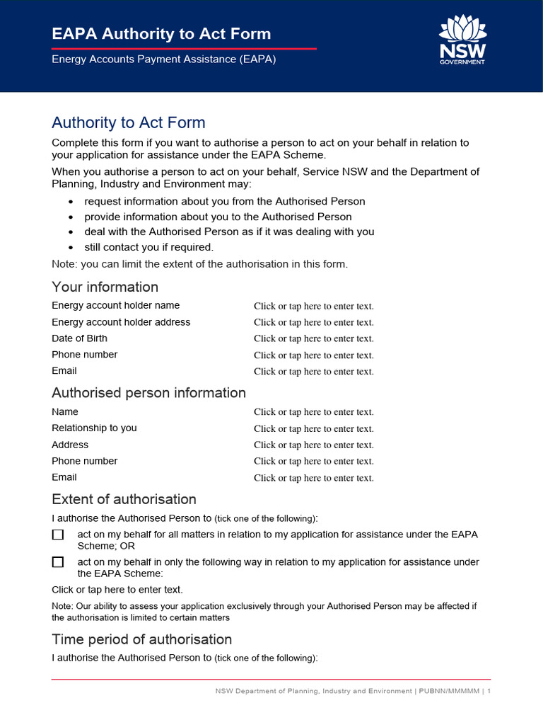 EAPA Authority To Act Form | PDF