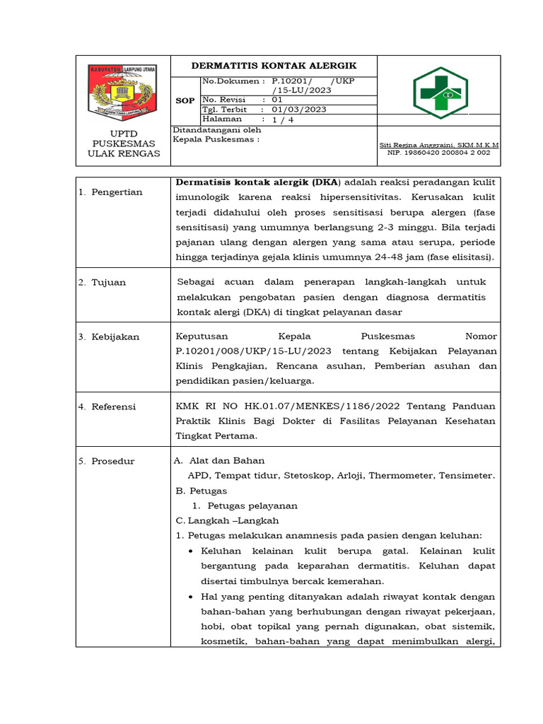 27. SOP DERMATITIS KONTAK ALERGIK 2023 | PDF