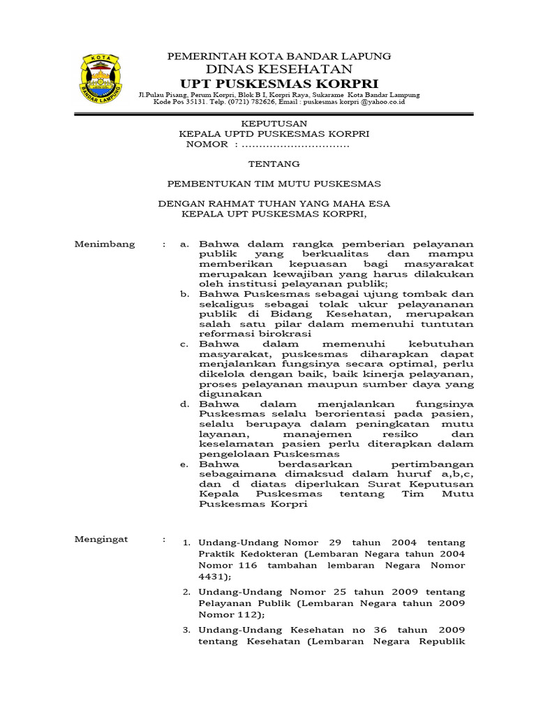 SK Pembentukan Tim Mutu | PDF