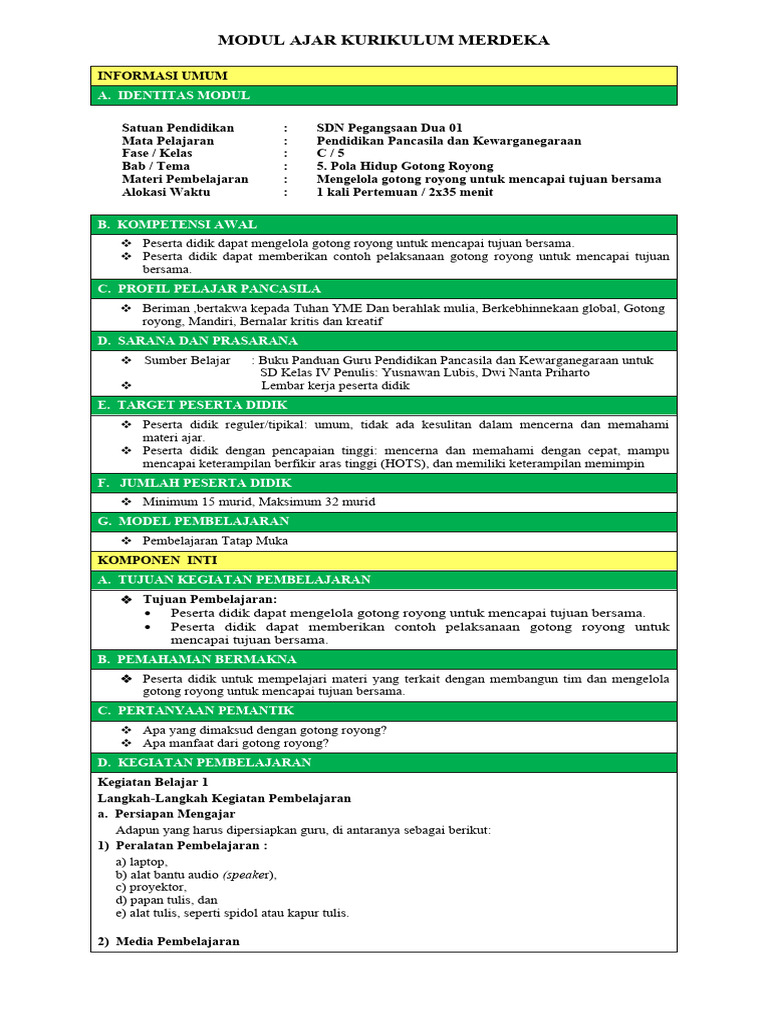Modul Ajar PKN Berdiferensiasi Fase C Kelas 5 | PDF | Karier & Perkembangan | Seni