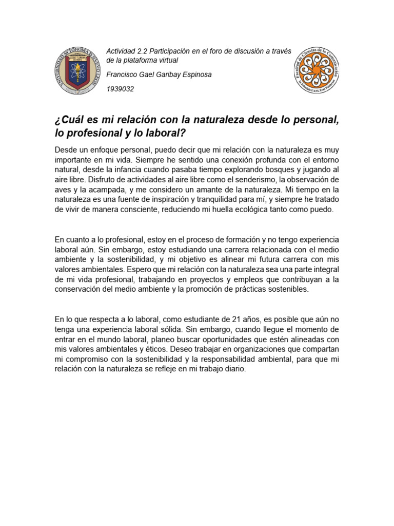 Actividad 2.2 Participación en El Foro de Discusión A Través de La ...