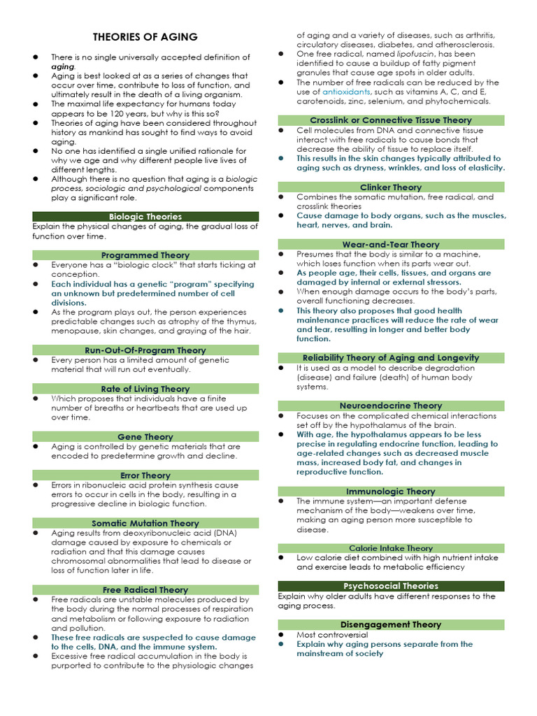 Theories of Aging Geria | PDF | Ageing | Senescence