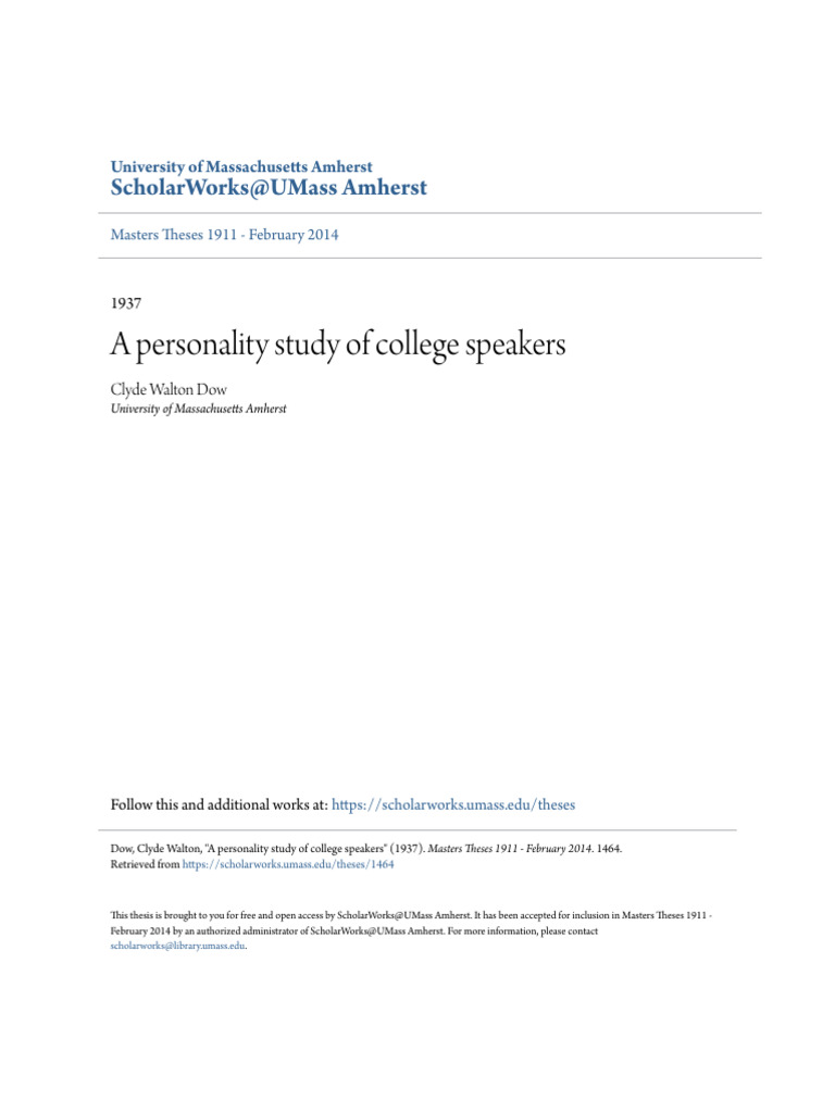 A Personality Study of College Speakers: Scholarworks@Umass Amherst ...