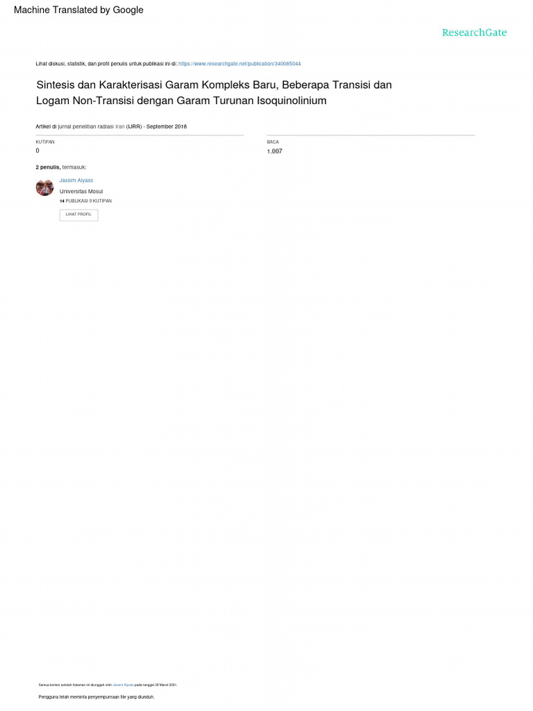 Sintesis Dan Karakterisasi Garam Kompleks Baru, Beberapa Transisi Dan ...