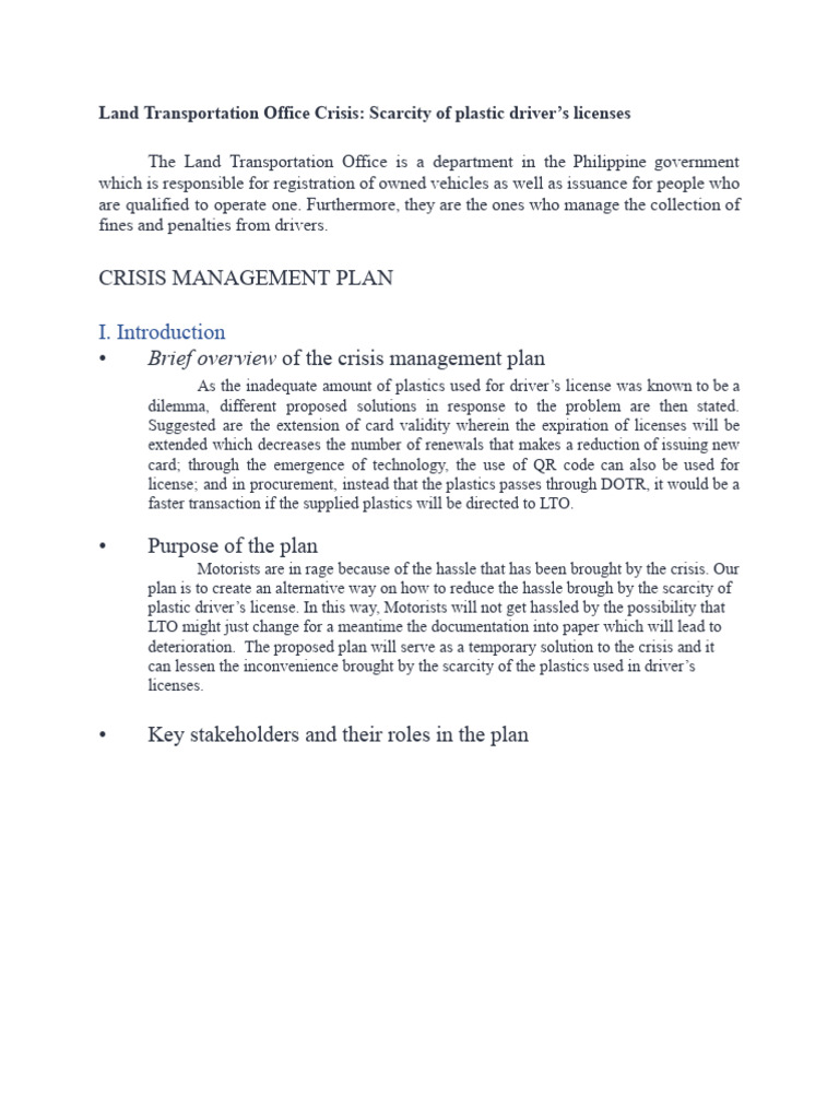 Crisis Management Plan | PDF