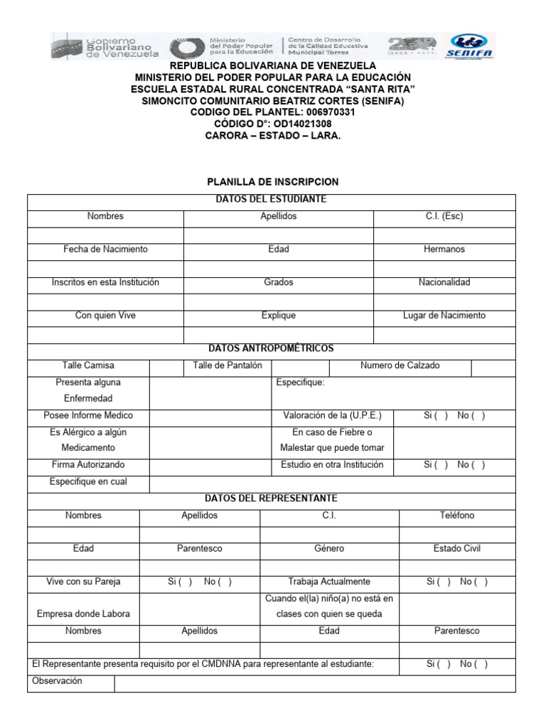 Planilla de Inscripcion - 081833 | PDF