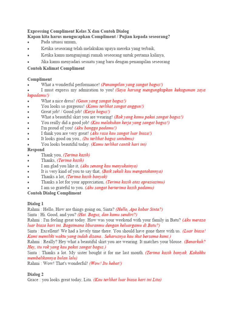 Expressing Compliment Kelas X Dan Contoh Dialog | PDF