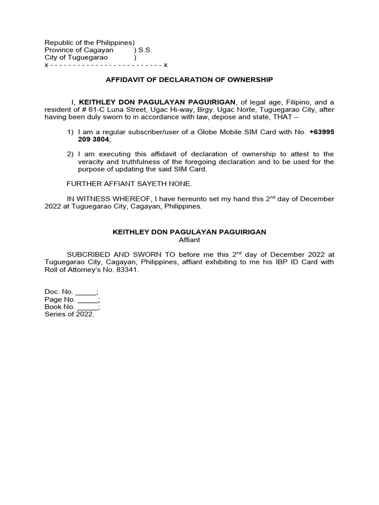 Affidavit of SIM Ownership Declaration | PDF | Law