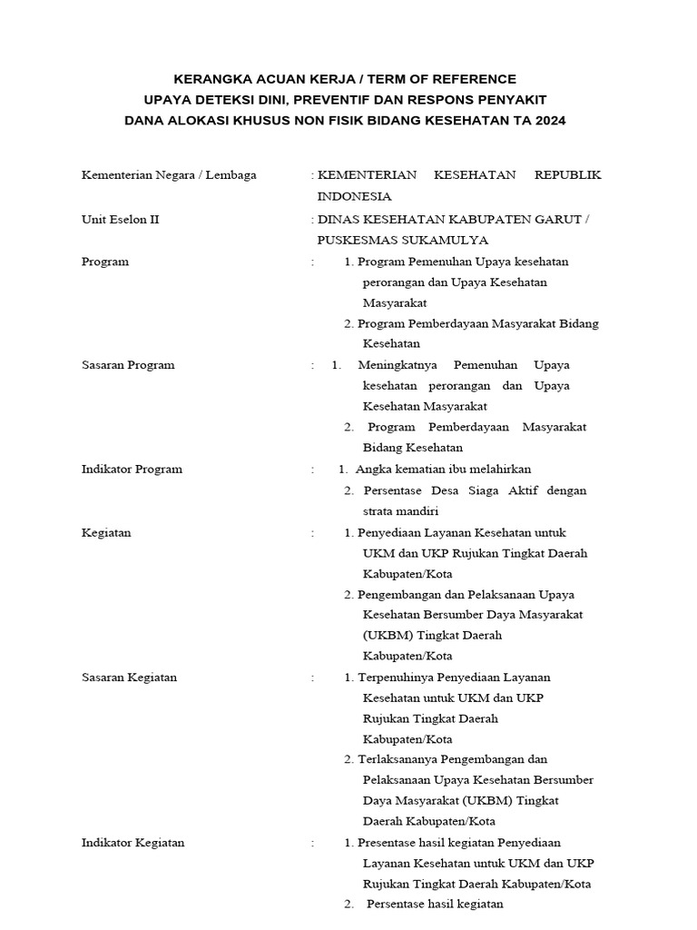 KAK Usulan Puskesmas P2 | PDF