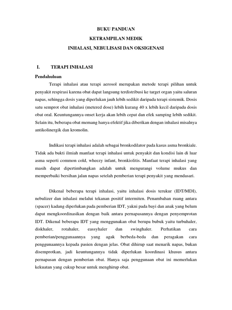 Petunjuk SL Terapi Inhalasi, Nebulisasi Oksigenasi Blok 17 2022 | PDF ...
